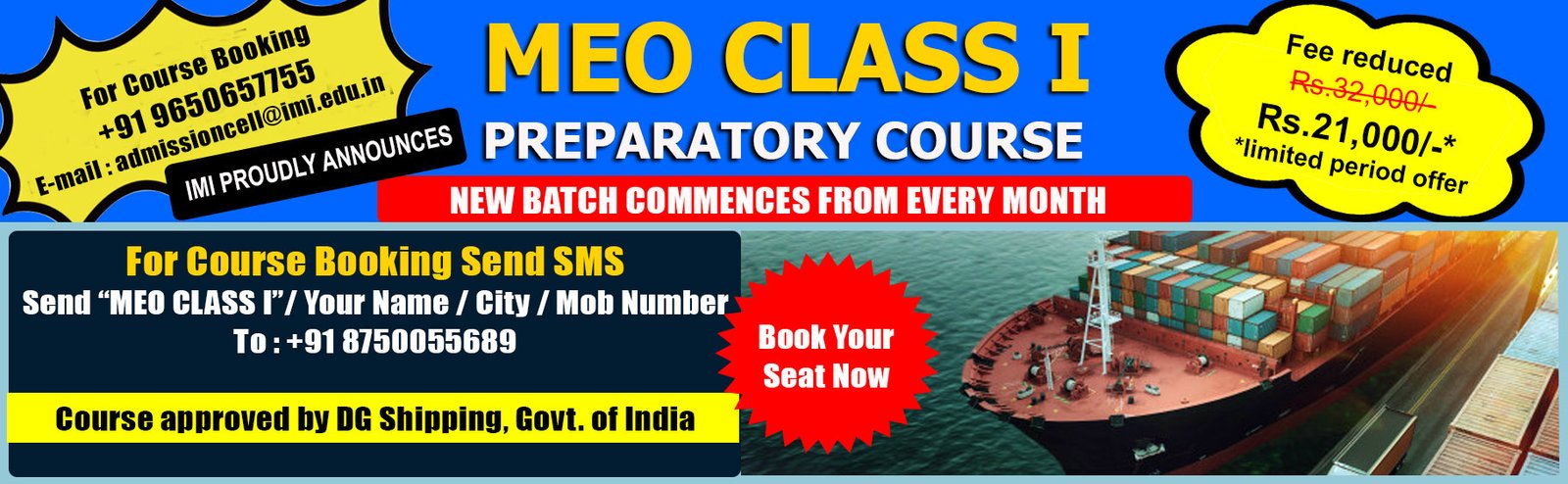MEO Class -1 Preparatory Course (2 Months) - IMI